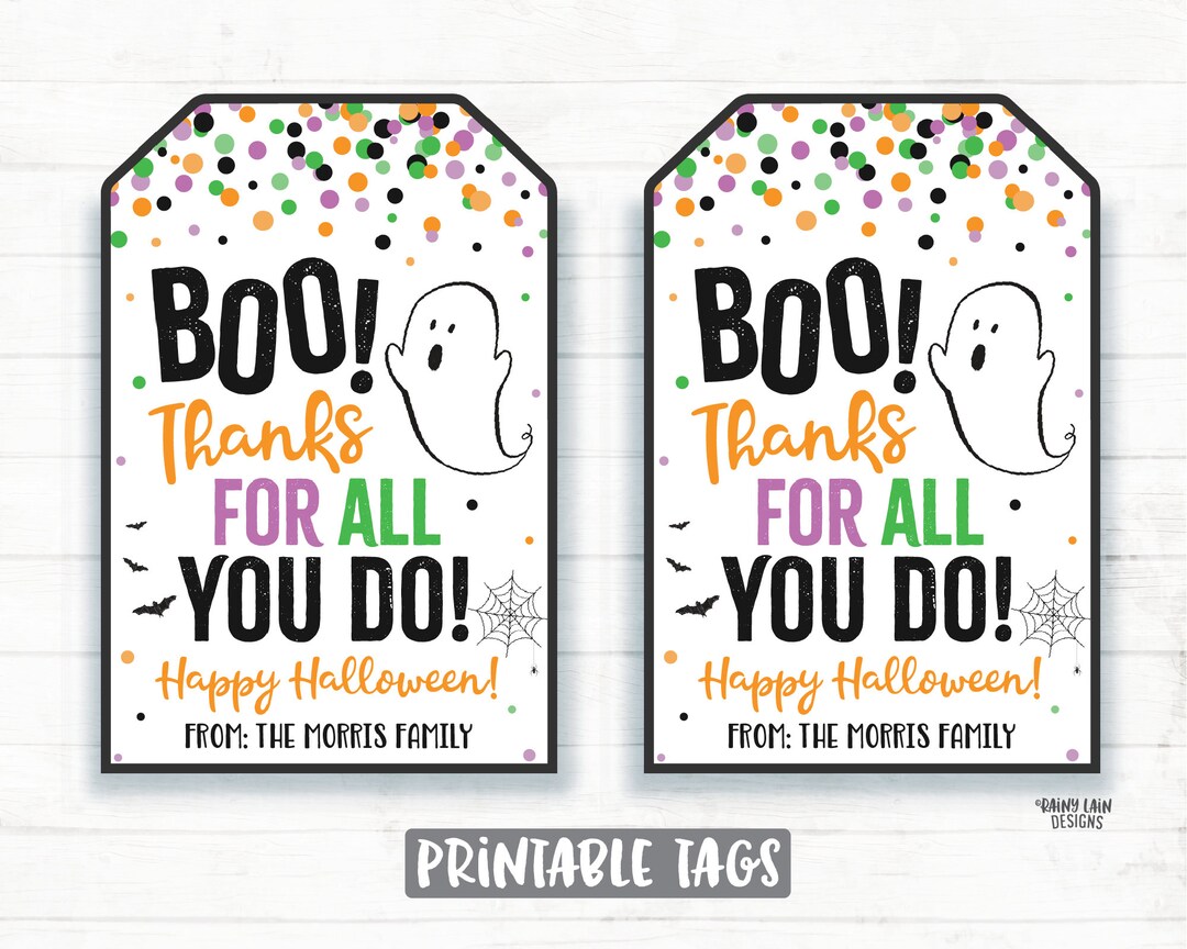 Boo Thanks for All You Do Tag Halloween Thank You Tags Halloween Gifts ...