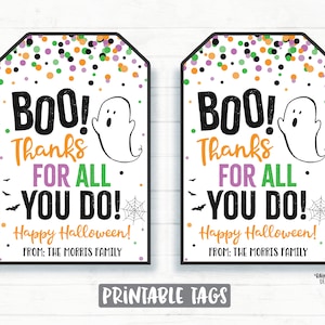 Boo Thanks for All You Do Tag Halloween Thank You Tags Halloween Gifts ...
