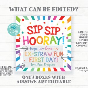 Sip Sip Hooray Ex-straw Fun First Day of School Back to School Straw ...