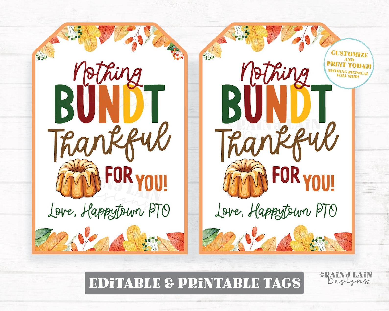 Editable Bundt Cake Tag, Fall Appreciation, Thanksgiving Nothing Bundt ...