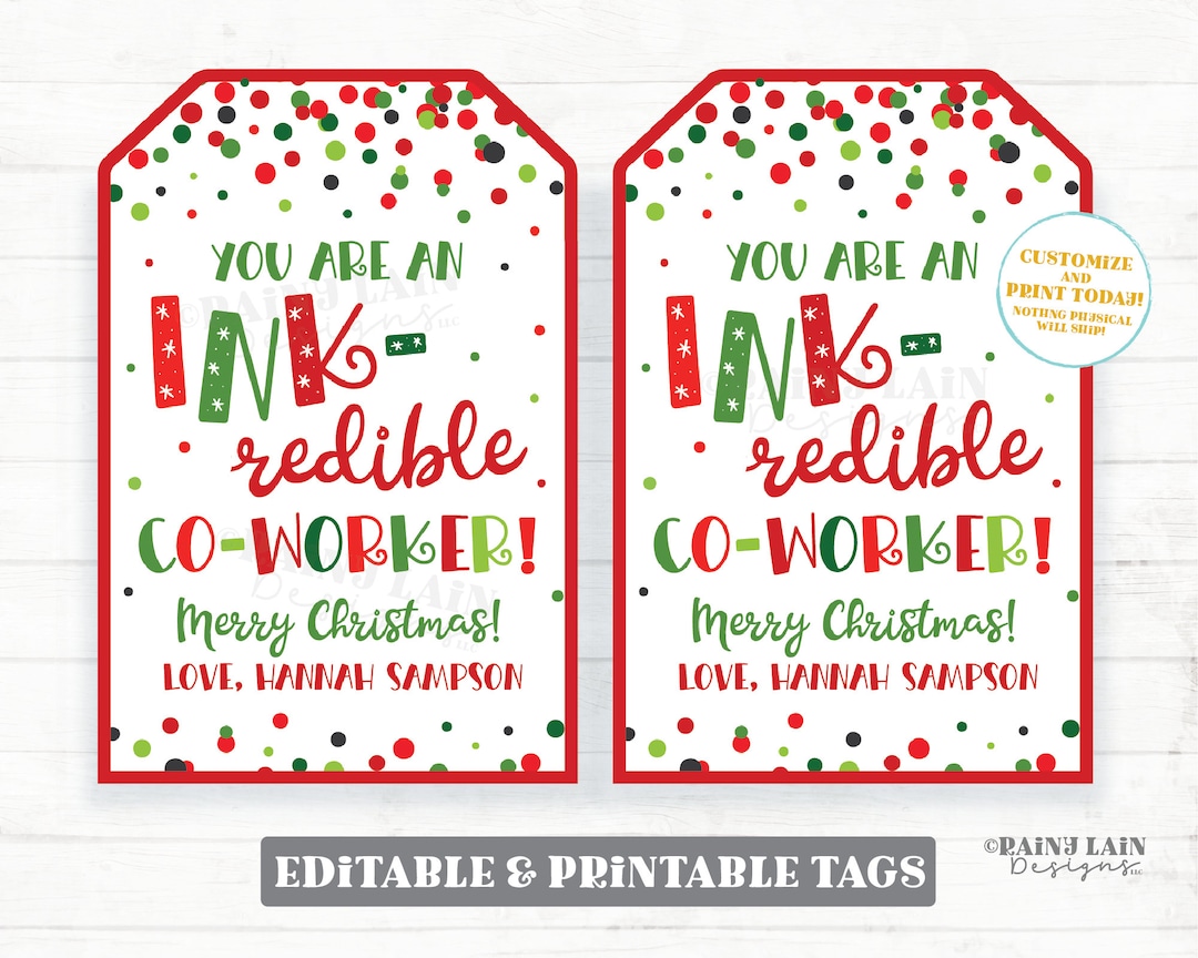 Ink Pen Gift Tags Ink-redible Co-worker Printable Christmas Tags ...