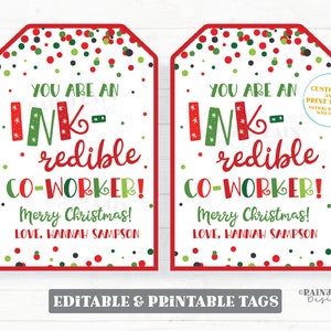 Ink Pen Gift Tags Ink-redible Co-worker Printable Christmas Tags ...