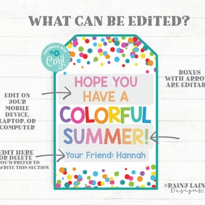 Colorful Summer Gift Tag, End of School Year, Crayons, Markers, Paint ...