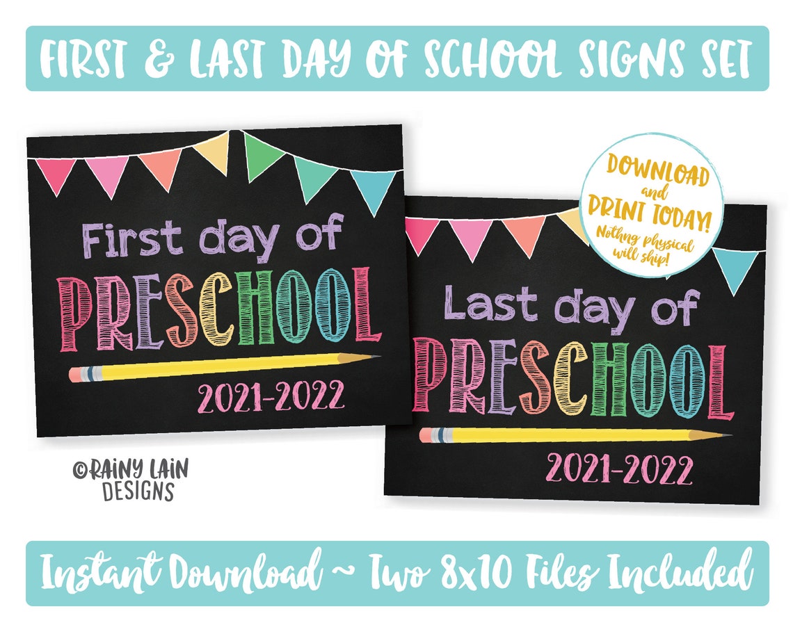 First and Last Day of Preschool Sign Set Preschool Back to | Etsy