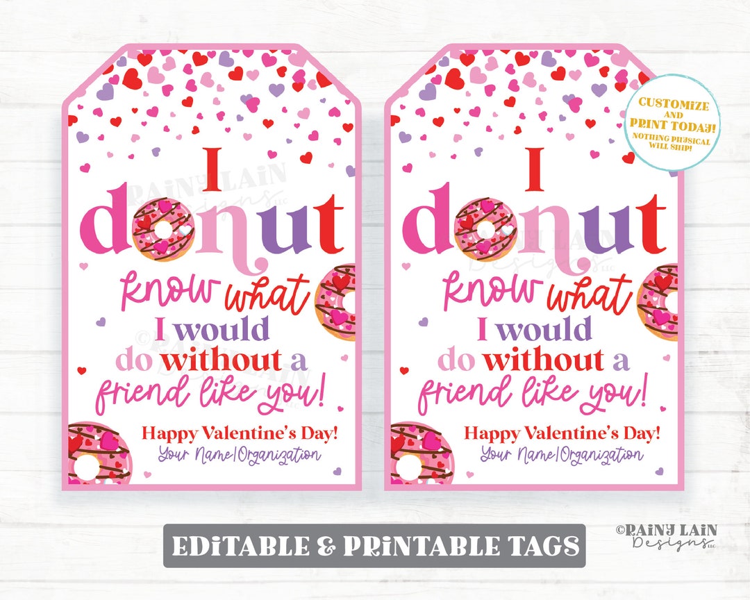 Donut Valentine's Day Tag, Donut Know Valentine Editable Gift, Teacher ...