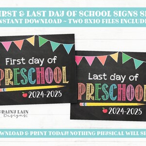 First and Last Day of Preschool Sign Set Preschool Back to School ...