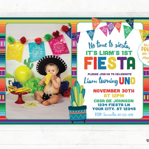 Fiesta First Birthday Chalkboard Sign With Photo Fiesta 1st - Etsy