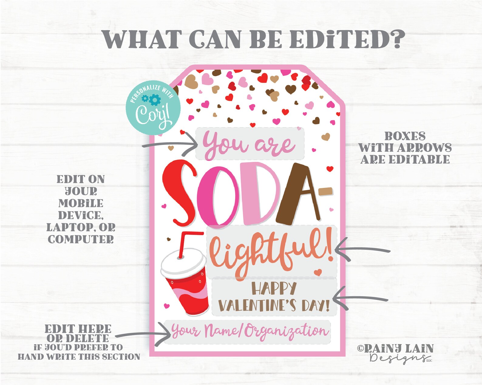 You Are Sodalightful Valentine Tag, Editable Valentine's Day Soda Gift ...