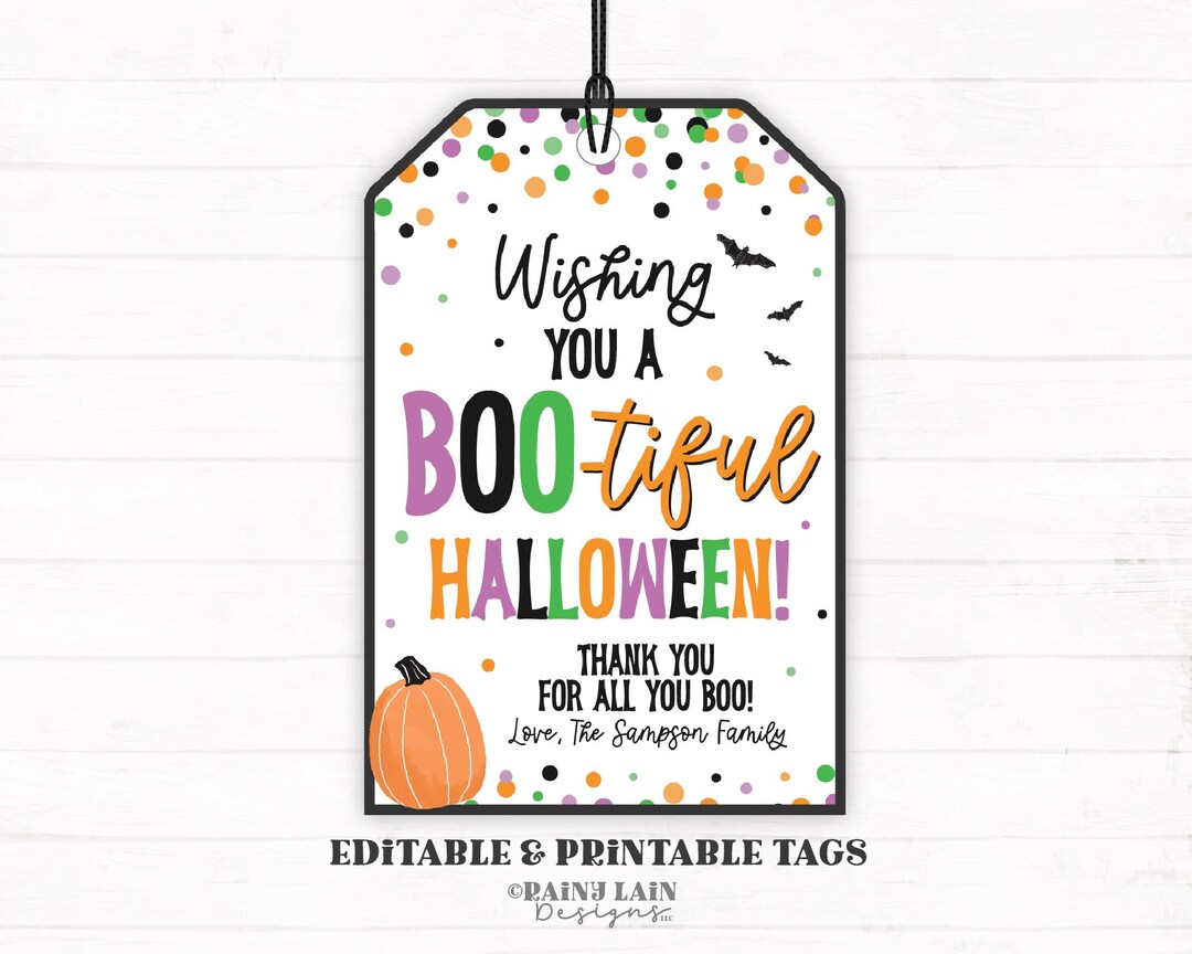 Editable Halloween Gift Tag, Boo-tiful, Spa, Nails, Bath, Face Mask ...