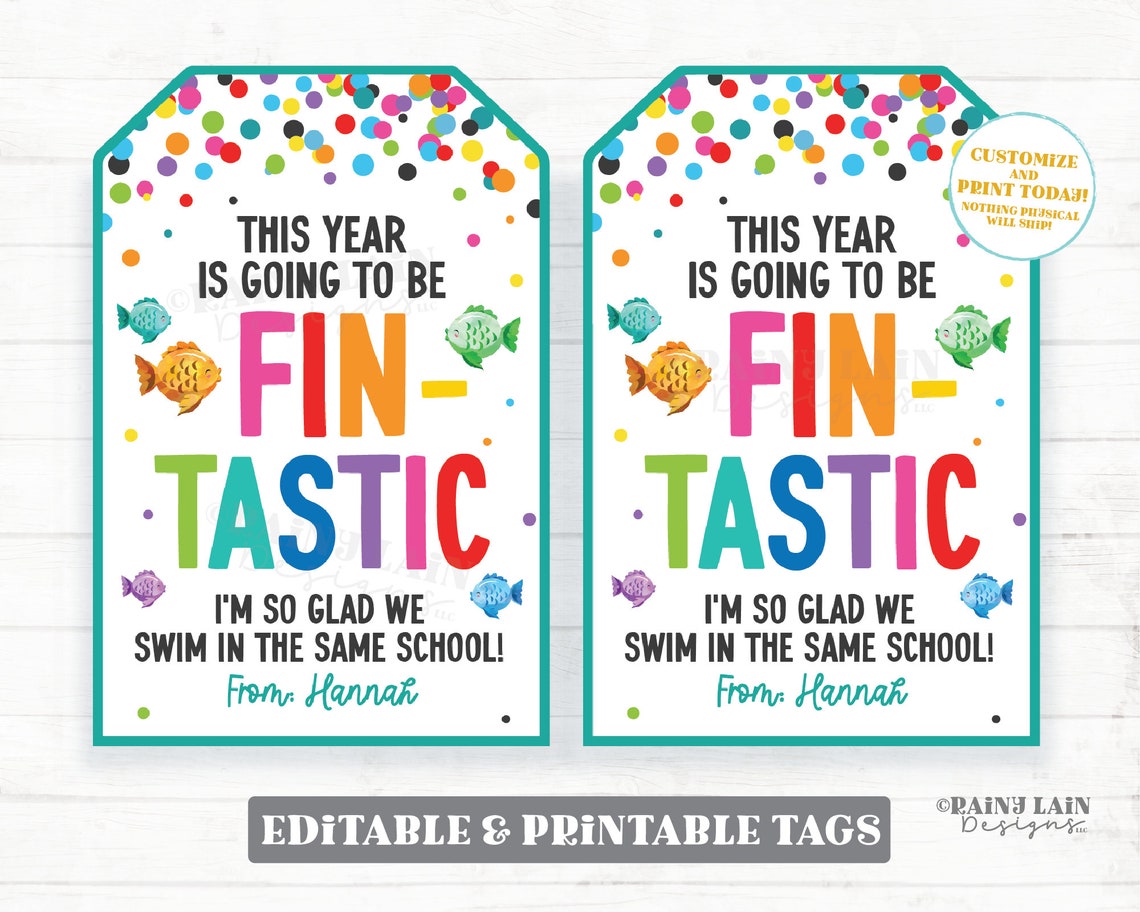 Fin-tastic School Year Tag, Editable, Back to School Goldfish Gift O ...