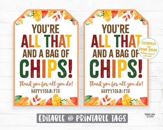 You're All That and a Bag of Chips Fall Gift Tag Employee | Etsy