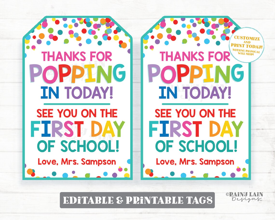 Thanks for Popping in Today Tag, See You on the First Day of School ...