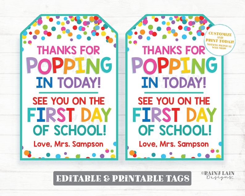 Thanks for Popping in Today Tag, See You on the First Day of School ...