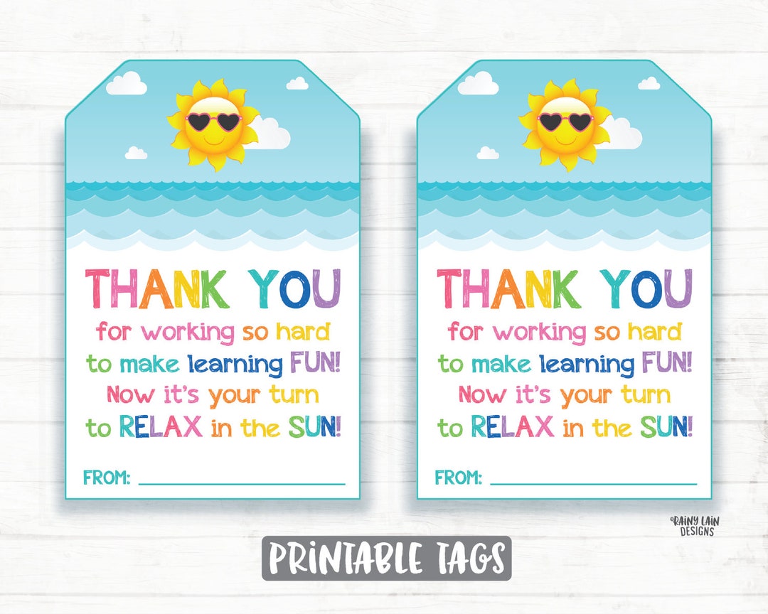 End of School Year Teacher Gift Tags Teacher Summer Thank You Tags ...