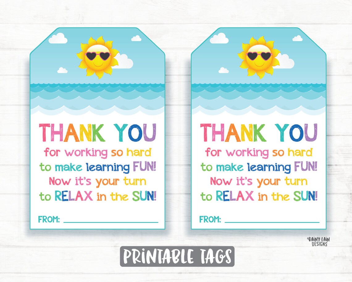 End of School Year Teacher Gift Tags Teacher Summer Thank You - Etsy