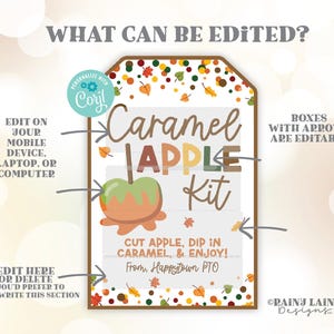 Caramel Apple Kit Gift Tags, Editable, Fall Treat, Appreciation, Candy ...