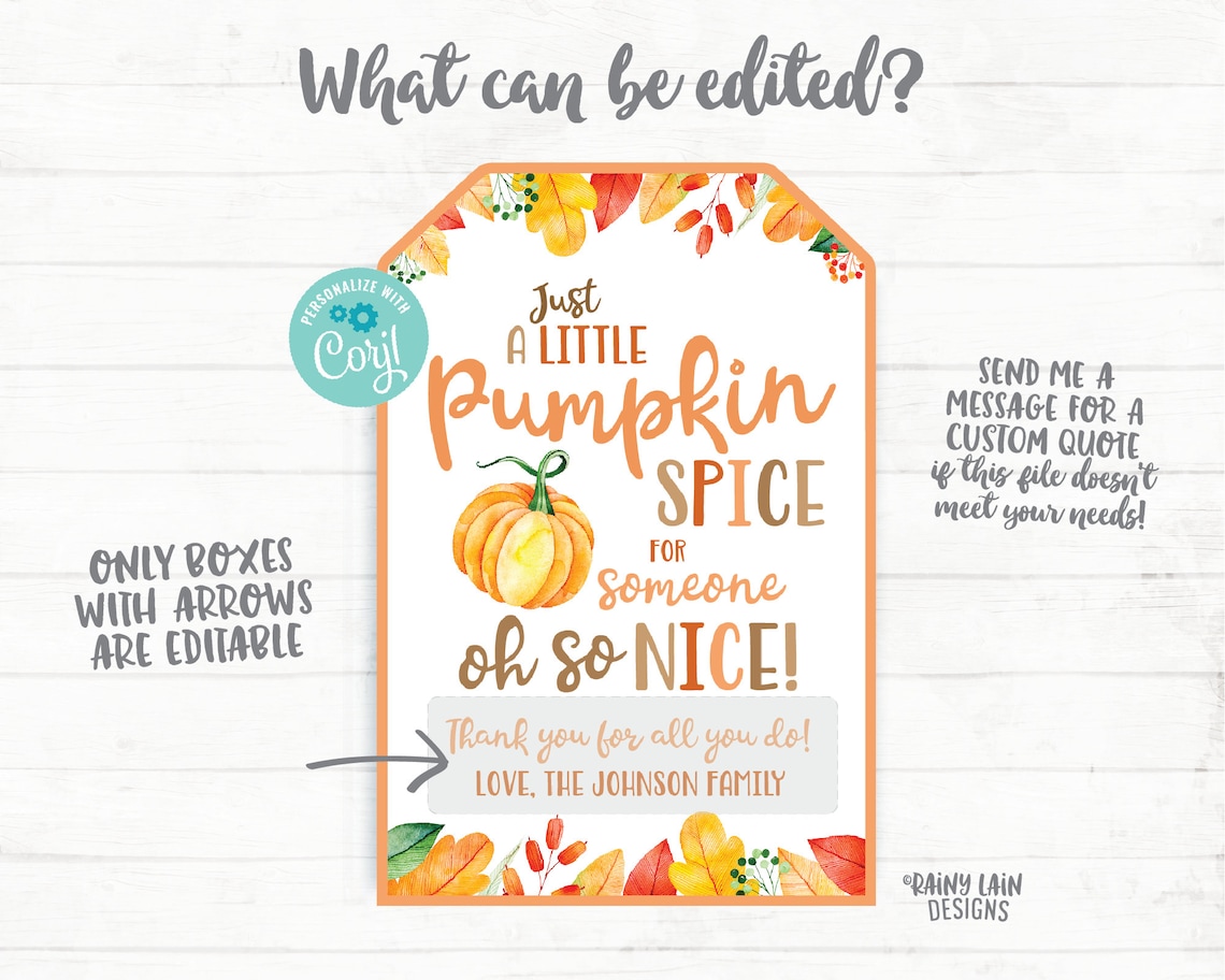 Pumpkin Spice for Someone Nice, Pumpkin Gift Tag, Homemade Pumpkin ...