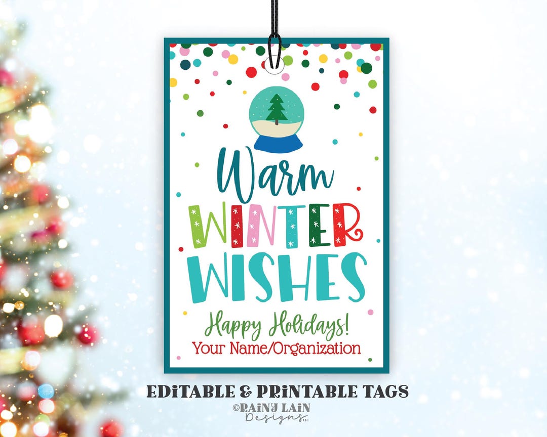 Editable Christmas Gift Tag, Warm Winter Wishes, Treat Tag, Holiday ...