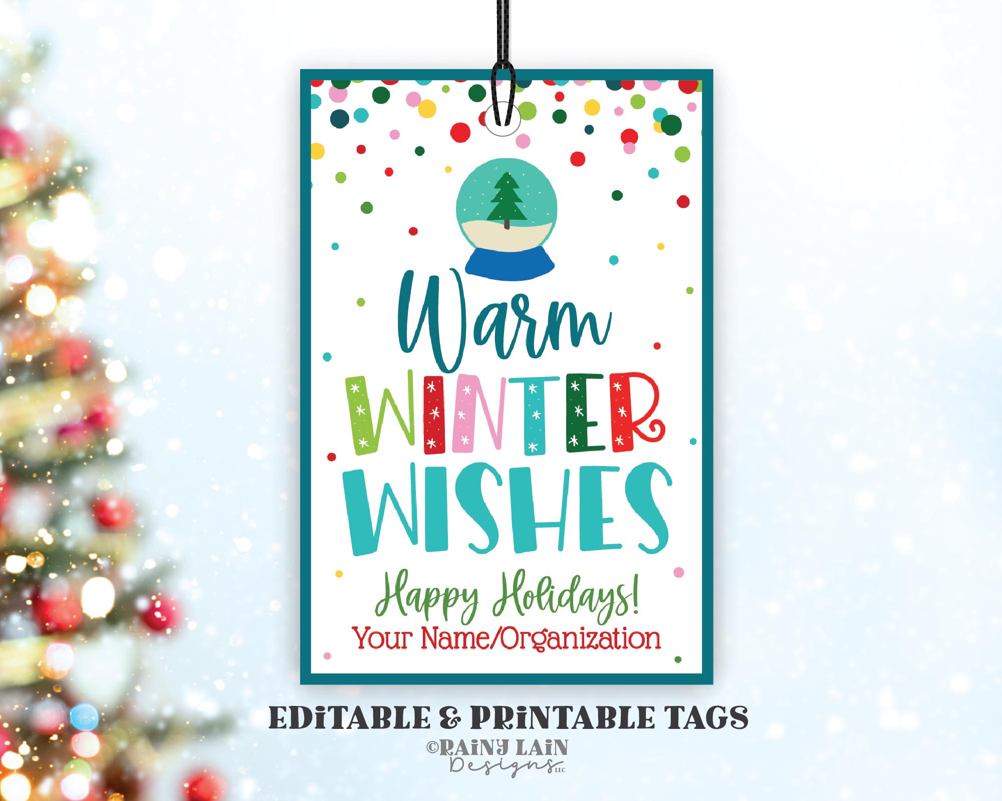 Editable Christmas Gift Tag, Warm Winter Wishes, Treat Tag, Holiday ...