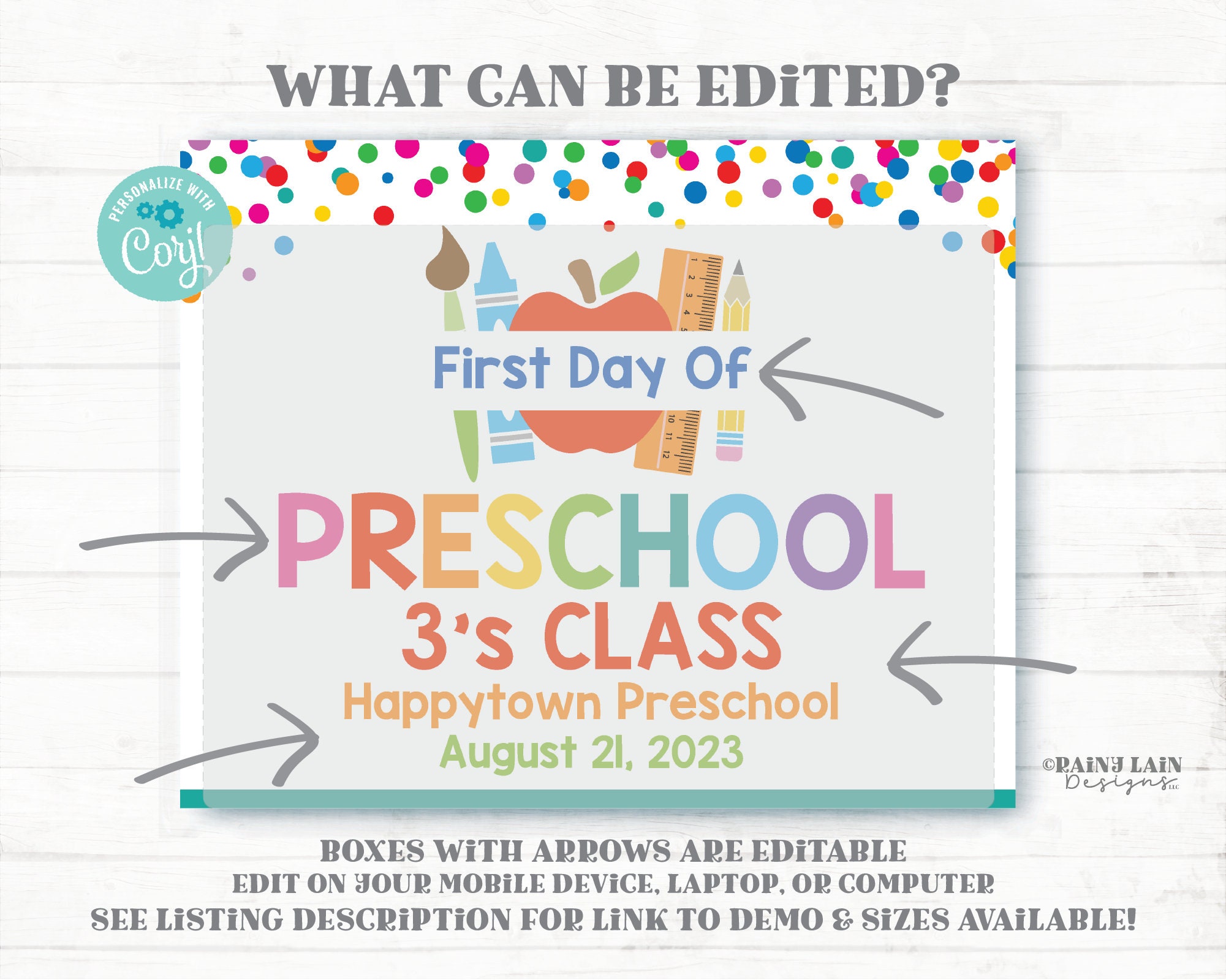 Editable First Day of School Sign 1st Day of Preschool 3's Class ...