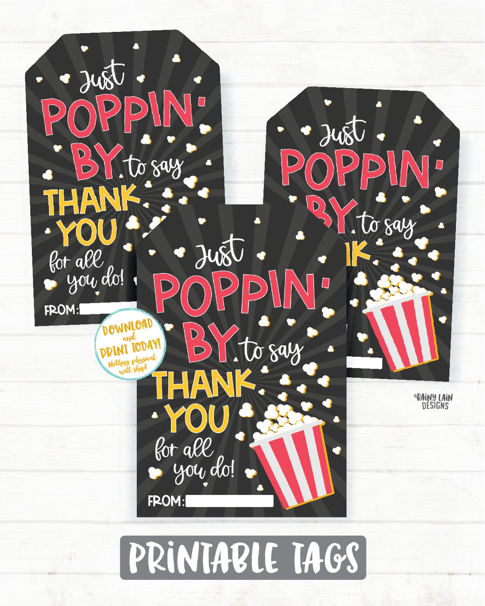 Popcorn Thank You Tag Popping by Tag Teacher Staff Employee - Etsy