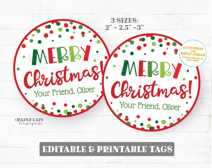 Printable Merry Christmas Round Tag. Digital Download. Light Bulb ...