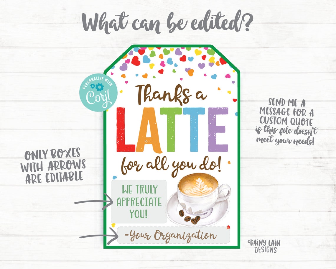 Thanks a Latte Tag Coffee Gift Tag Employee Appreciation Tag | Etsy