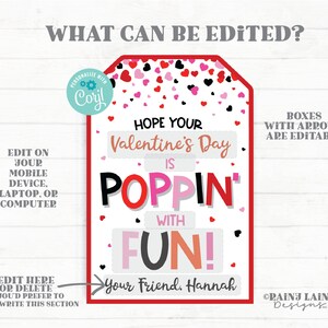 Poppin With Fun Tag, Pop Fidget Toy Valentine Pop Gift Tag, Popcorn ...