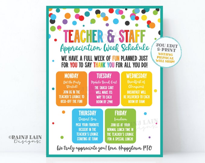 Teacher Appreciation Week Itinerary, Appreciation Bloom Grow Floral ...