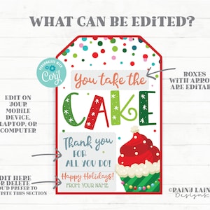 You Take the Cake Tags Christmas Cupcake Tag Holiday Gift Tags ...