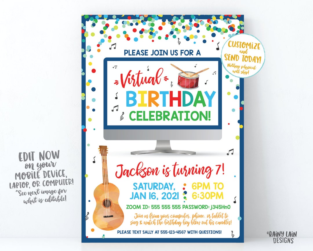 Virtual Birthday Party Invitation Music Virtual Party Invitation, Video ...