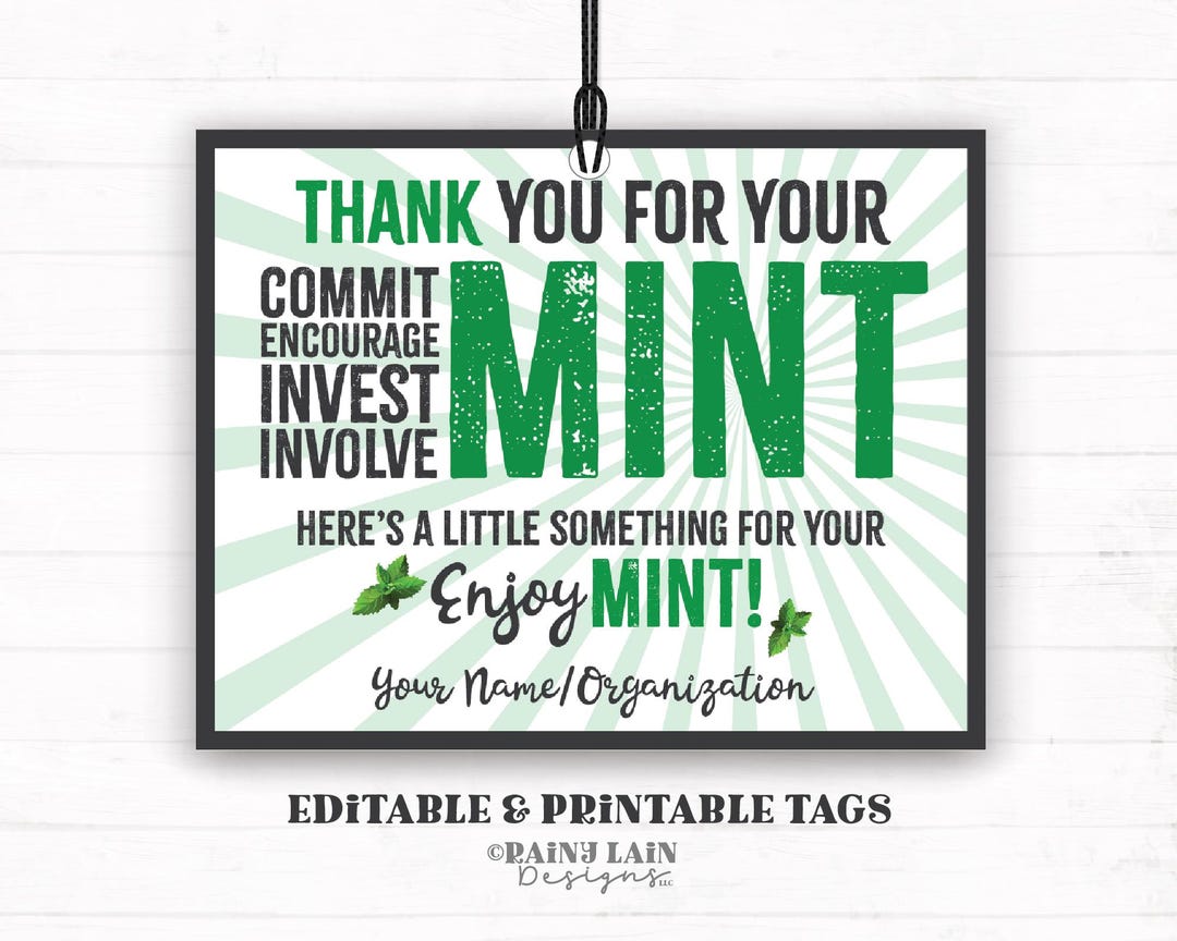 Mint Thank You Gift Tags, Employee Appreciation, Editable Printable ...