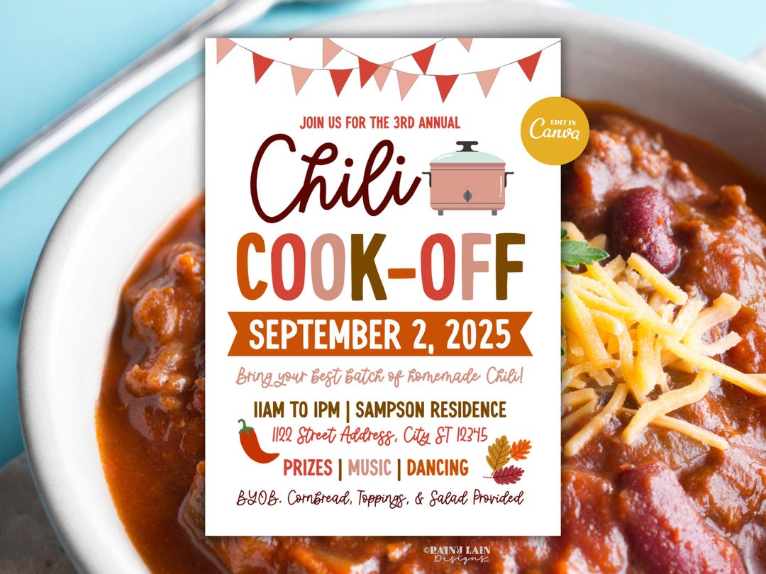 Editable Fall Chili Cook-off Flyer: Invitation Template (canva Template ...