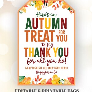Autumn Treat Thank You Tag Fall Appreciation Gift Tags Thanksgiving ...
