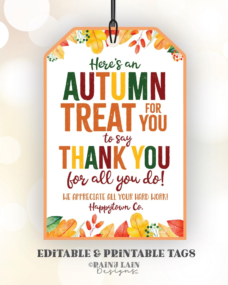 Autumn Treat Thank You Tag Fall Appreciation Gift Tags Thanksgiving ...