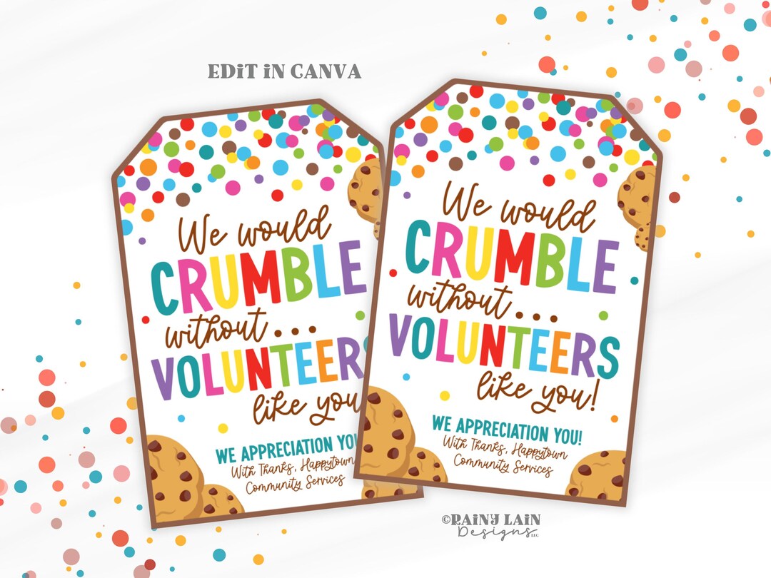 Volunteer Appreciation Gift Tag Printable, Volunteer Thank You Cookie ...