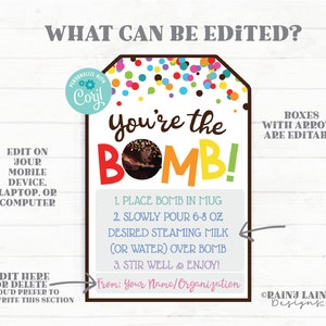 You're the Bomb Tag Editable Cocoa Bomb Tags Hot Cocoa Bomb Gift Hot ...