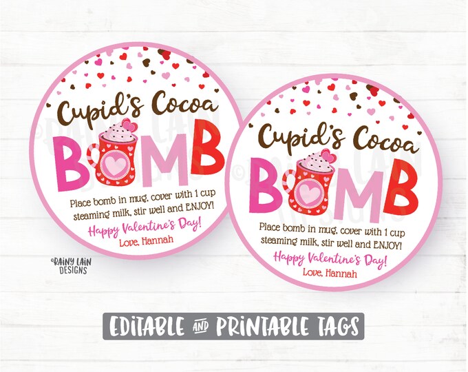 Hot Chocolate Bomb Valentine's Day Printable Tag Cocoa Valentine Class ...
