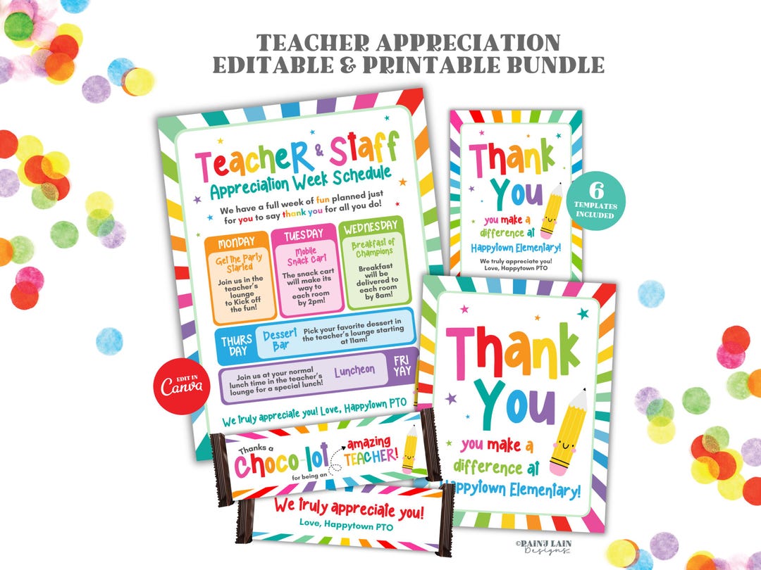 Teacher Appreciation Week Bundle, PTO Staff Kit, Editable Canva ...