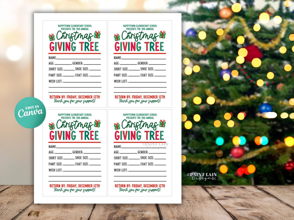 Christmas Giving Tree Gift Tag, Angel Tree Flyer, Editable in Canva - Etsy