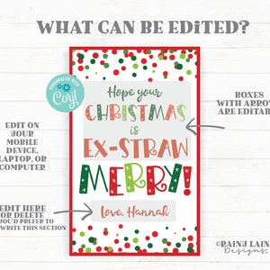 Hope Your Christmas is Ex-straw Merry Straw Tag, Holiday Straw Party ...