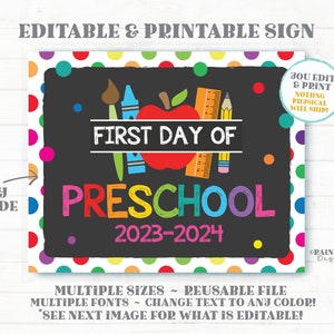 1st Day of School Sign Editable Template Polka Dot Back to School Photo ...