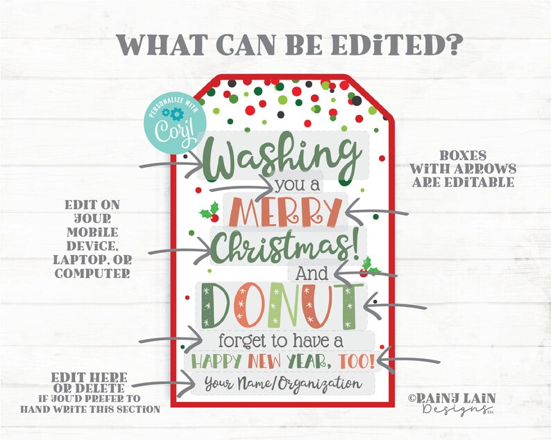 Washing You a Merry Christmas Editable Tag Donut Forget New Year ...