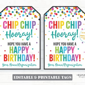 Chip Chip Hooray Happy Birthday Tag, Chips Favor Tag, Chocolate Chip ...