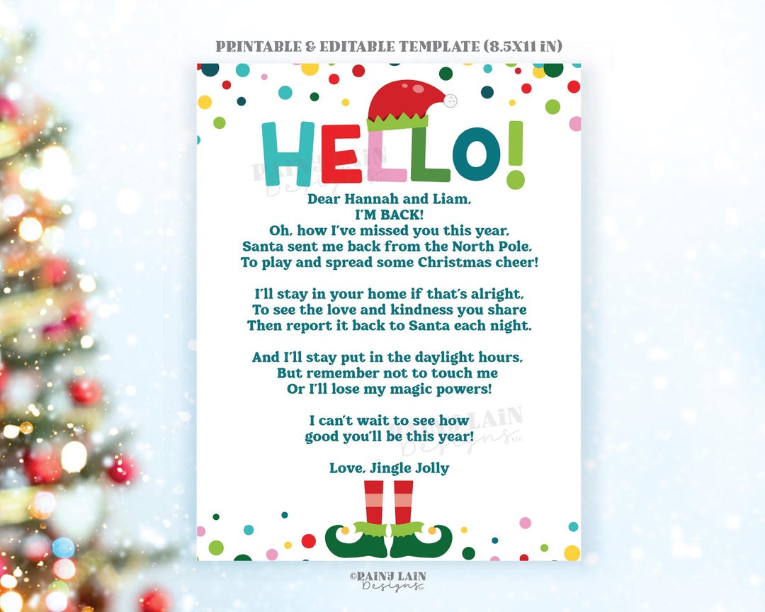 Editable Elf Hello Letter Template, Christmas Return, Holiday Arrival ...