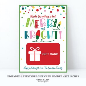 Thank You for Making School Merry and Bright Gift Card Holder ...