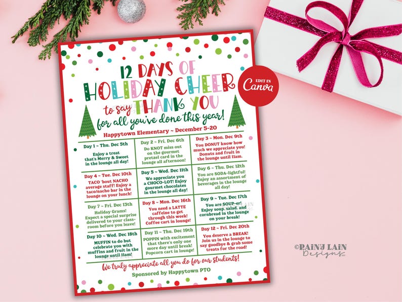 Editable Christmas Holiday Appreciation Flyer Template, 12 Days of ...