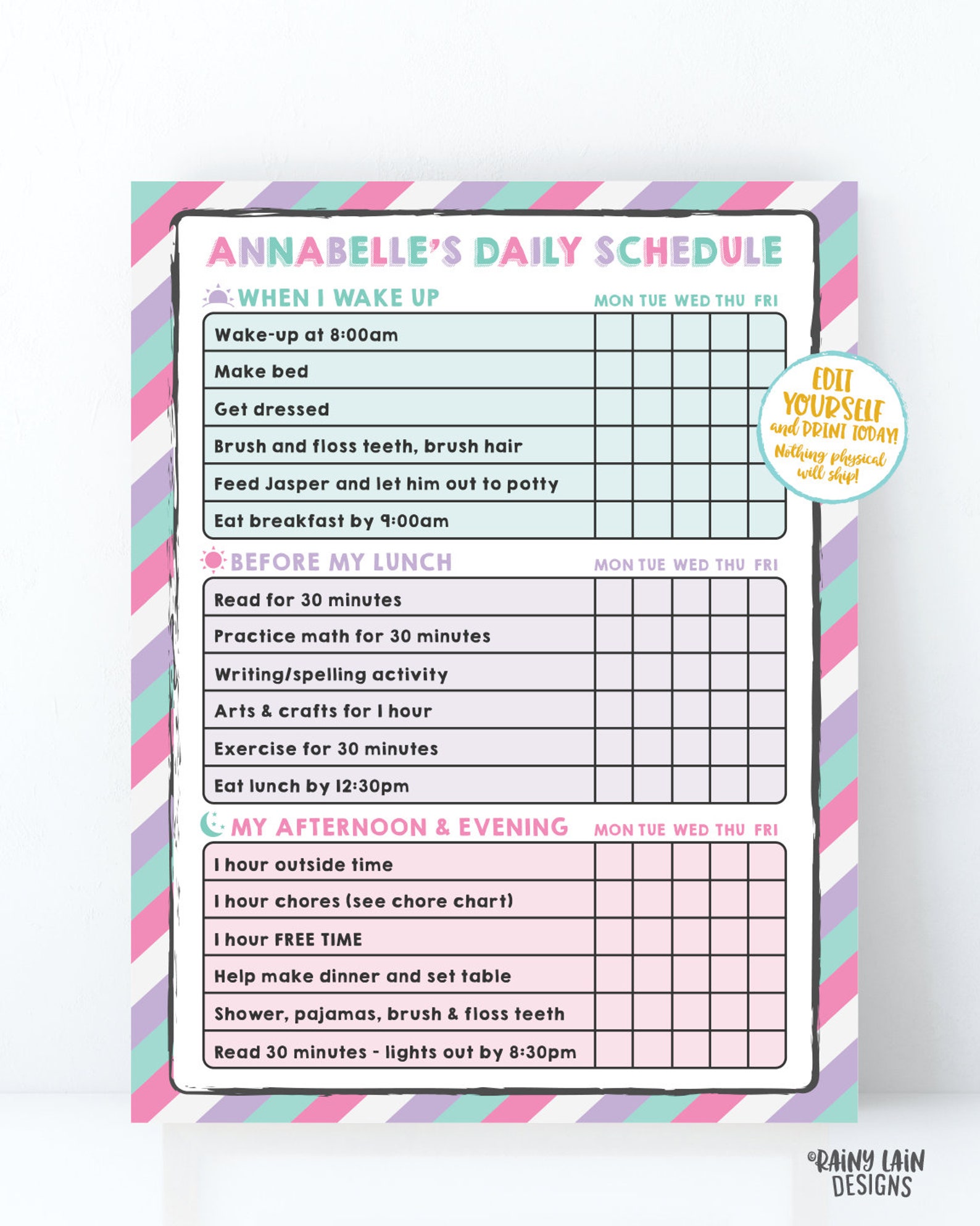 Printable Kids Daily Checklist Home School Schedule Editable Kids ...