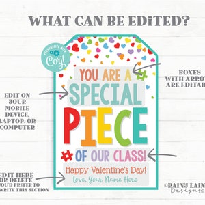 Special Piece of Our Class Valentine Tag Editable Gift Tag Puzzle ...