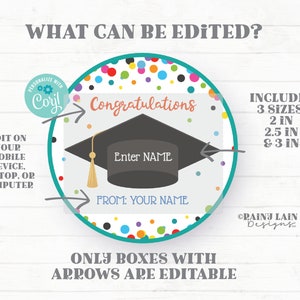 Graduation Gift Tag Congratulations Class of Personalize Editable Round ...